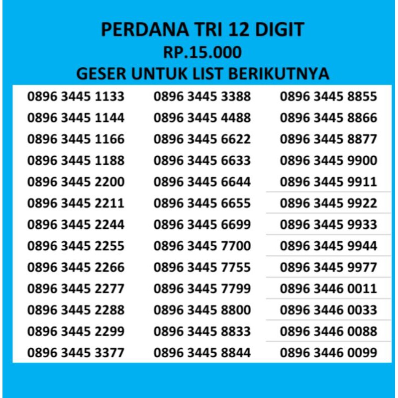 Jual perdana tri 12digit4G super murah dan cantik. | Shopee Indonesia