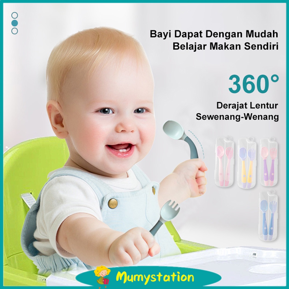 Jual Mumystaion Sendok Garpu makan bayi silikon baby spoon fork ...