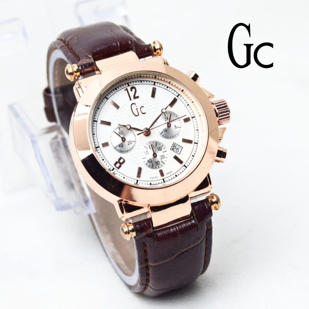 Jual JAM TANGAN WANITA GC KULIT TANGGAL AKTIF INCLUDE BOX & BATERAI ...