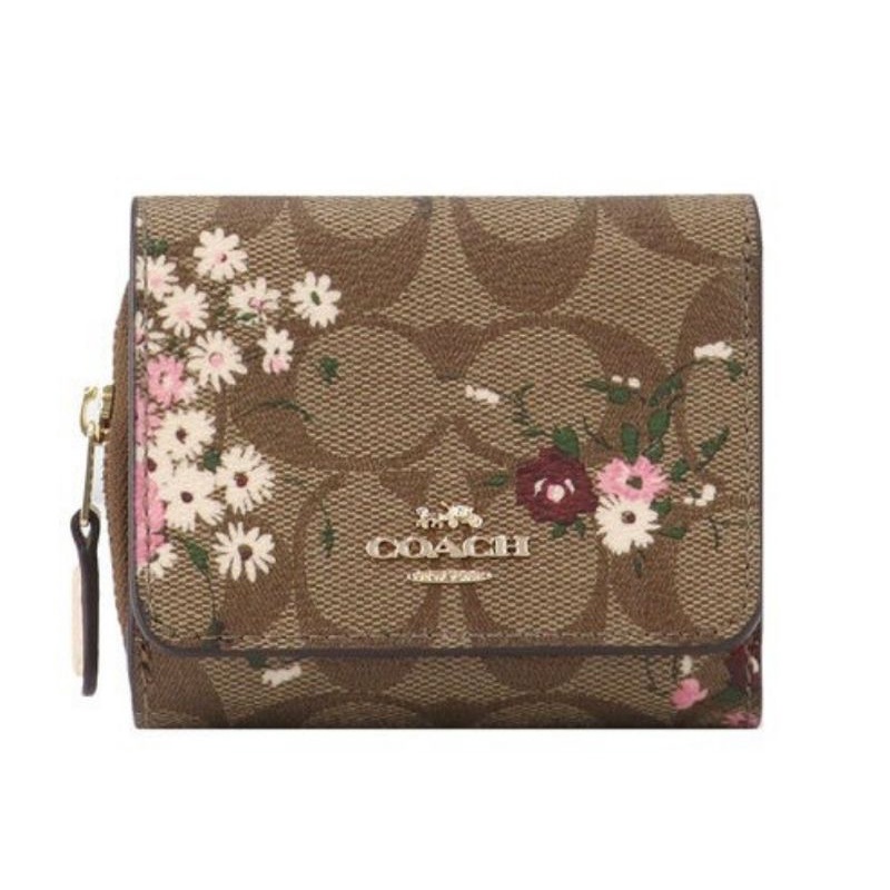 Jual Coach Wallet Small Trifold Flower Patterns Khaki Multi (C6864 ...