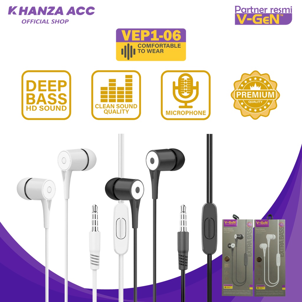 Jual KHANZAACC EARPHONE VGEN VEP1-06 Wired Earphone Headset Original ...