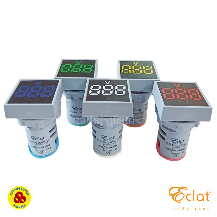 Jual Pilot Lamp LED Volt Meter 22mm 20-500V Square Panel LED Volt ...