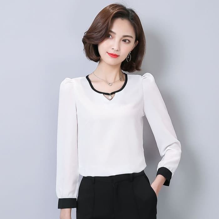 Jual Okechuku Blus Wanita Tangan Panjang Gaya Korea Plus Liontin ...