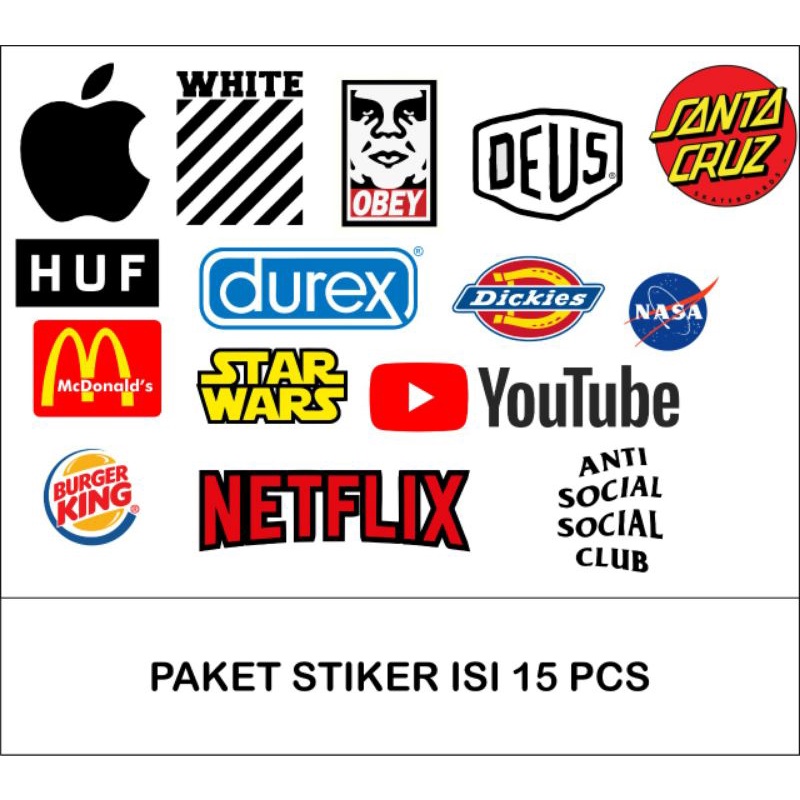 Jual Stiker Sticker Brand Paket 15 pcs Graftac mcdd aplee obeyy durexxx ...
