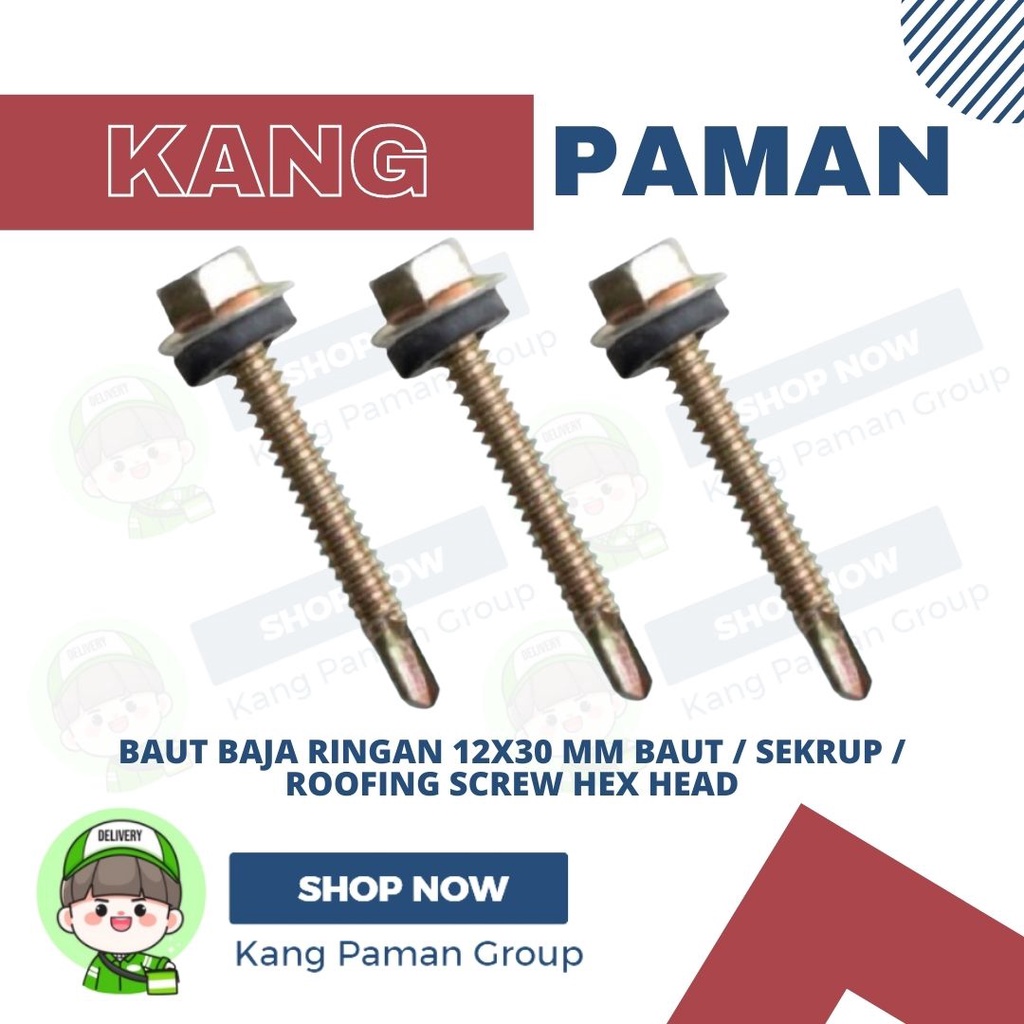 Jual Baut Baja Ringan 12x30 mm Baut / sekrup / roofing screw Hex Head ...