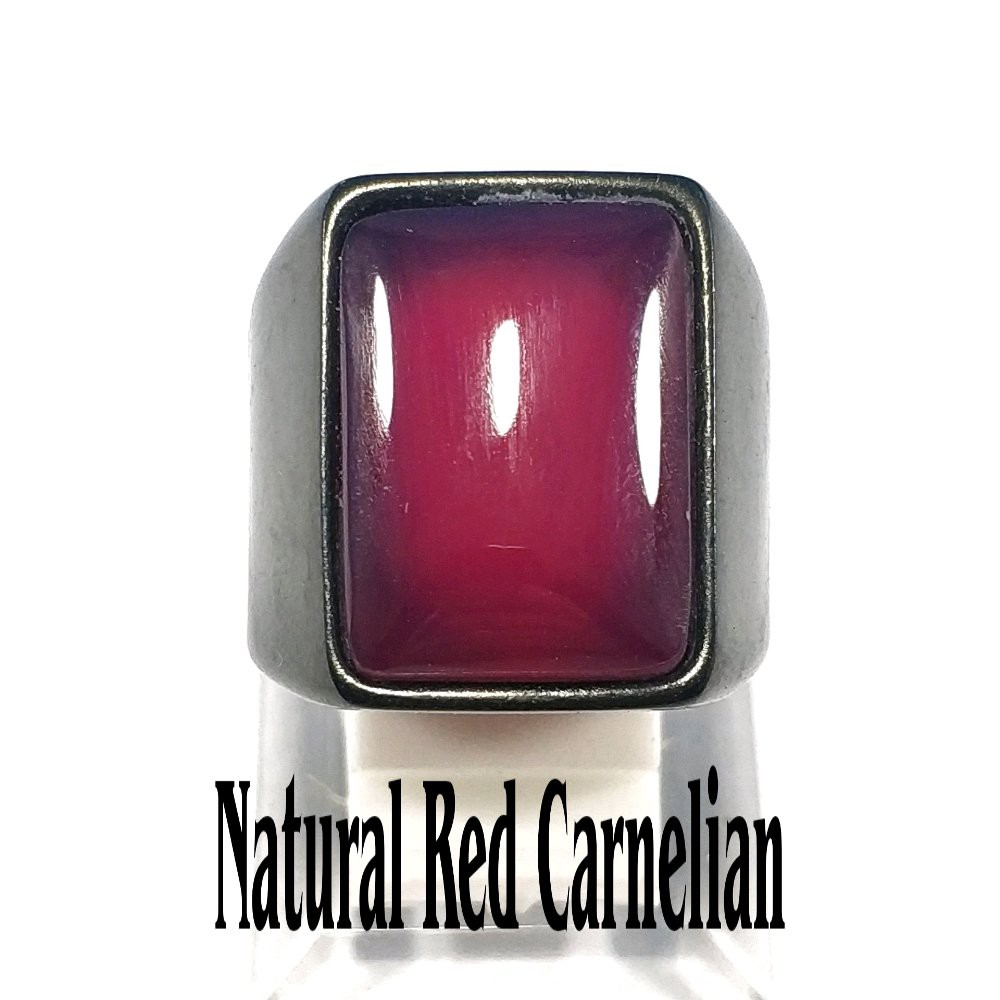 Jual CINCIN BATU AKIK NATURAL RED CARNELIAN SQUARE RING TITANIUM HITAM ...