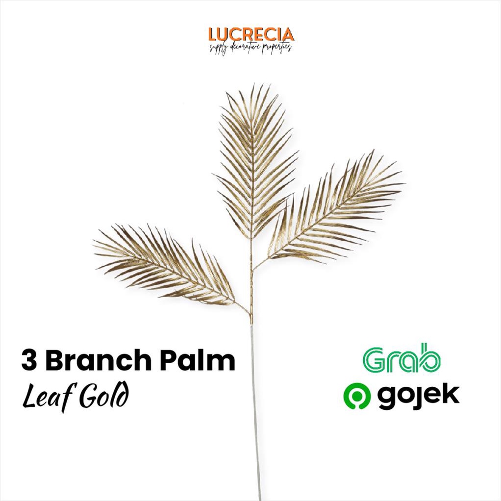 Jual 3 Branch Palm Leaf Gold Daun Artificial Palem Dekorasi Hiasan Emas ...