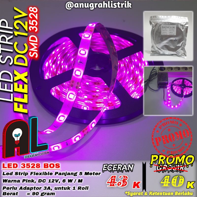Jual LED STRIP 5M Gel IP44 MATA KECIL SMD3528 Warna Pink (Belum Beserta ...