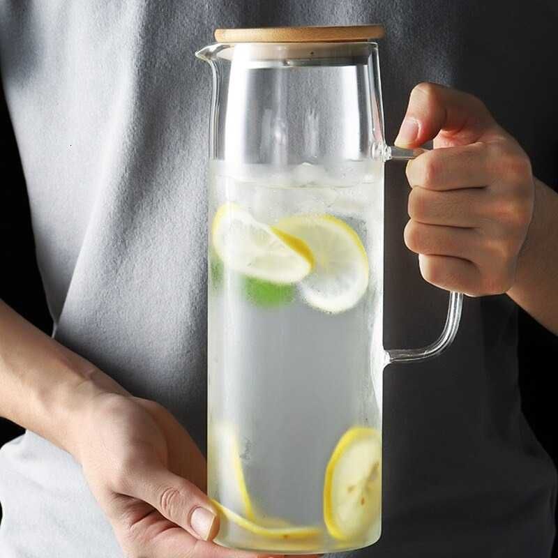 Jual Teko Kaca Tutup Kayu 1500 ml Pitcher Water Jug Drink Set ...