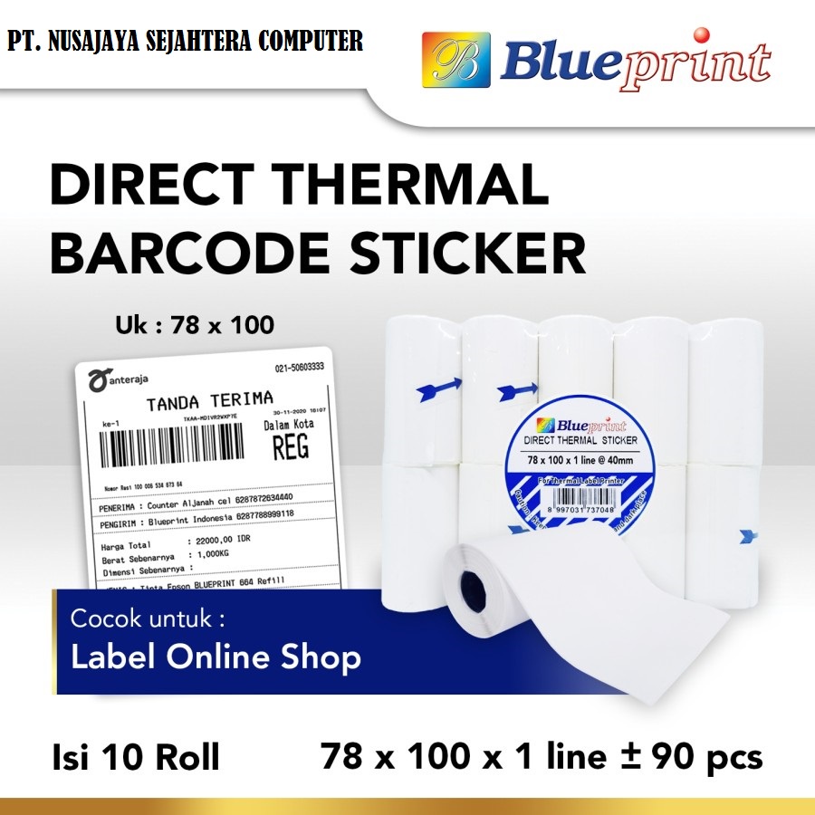 Jual Direct Thermal Sticker Label Resi Portable BLUEPRINT 78x100 isi 90 ...