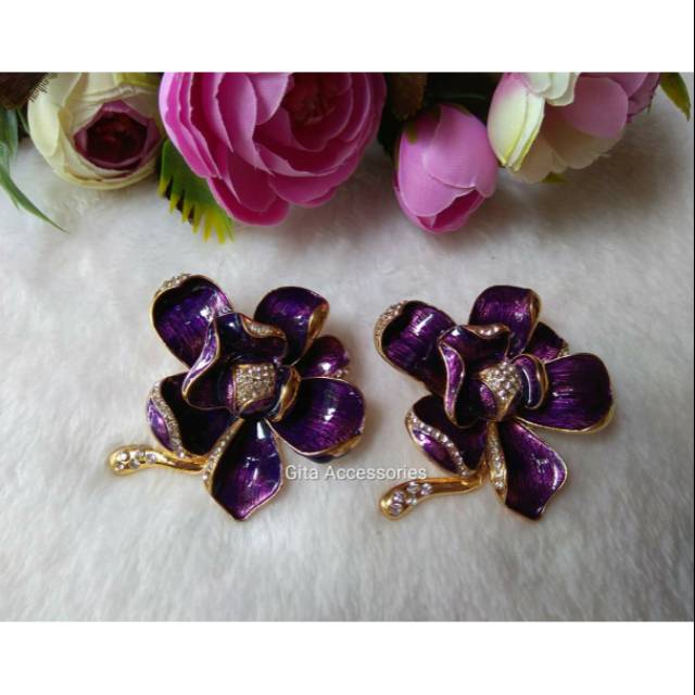 Jual Bros import bentuk bunga warna ungu tebal/ bros import cantik dan ...