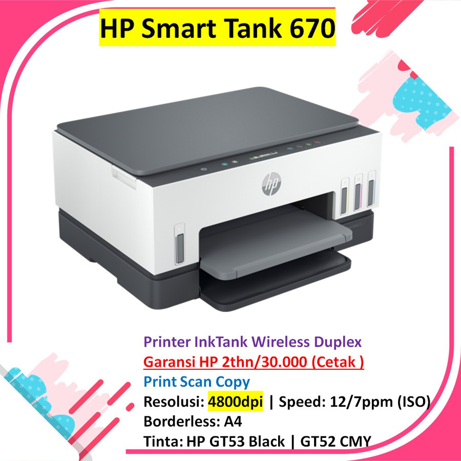 Jual HP 670 Smart Tank Printer Scan Copy Wireless Duplex 6UU46A ...