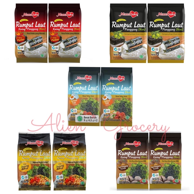 Jual Mama Suka MamaSuka Rumput Laut Nori Original Spicy Salted Egg Sapi ...