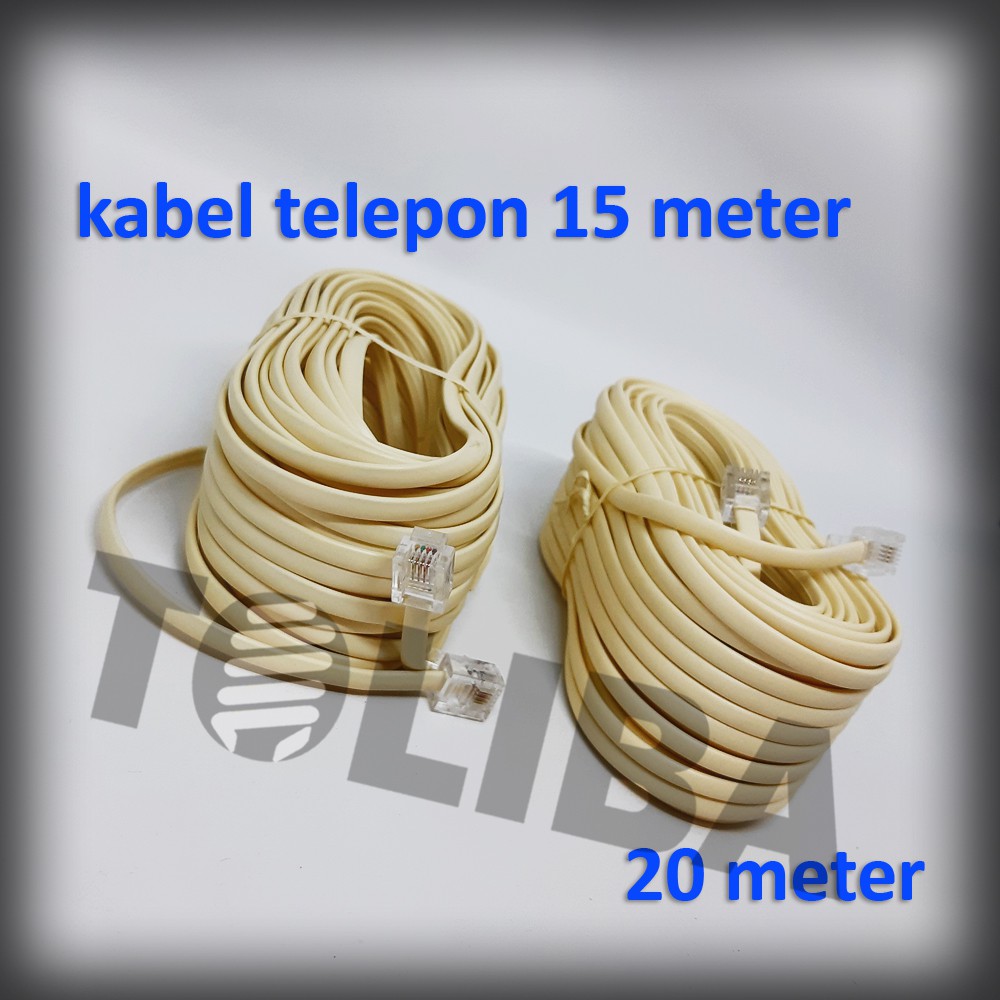 Jual kabel telepon 15m 20m kabel telpon 15 meter+jack pin rj11 isi 4 ...