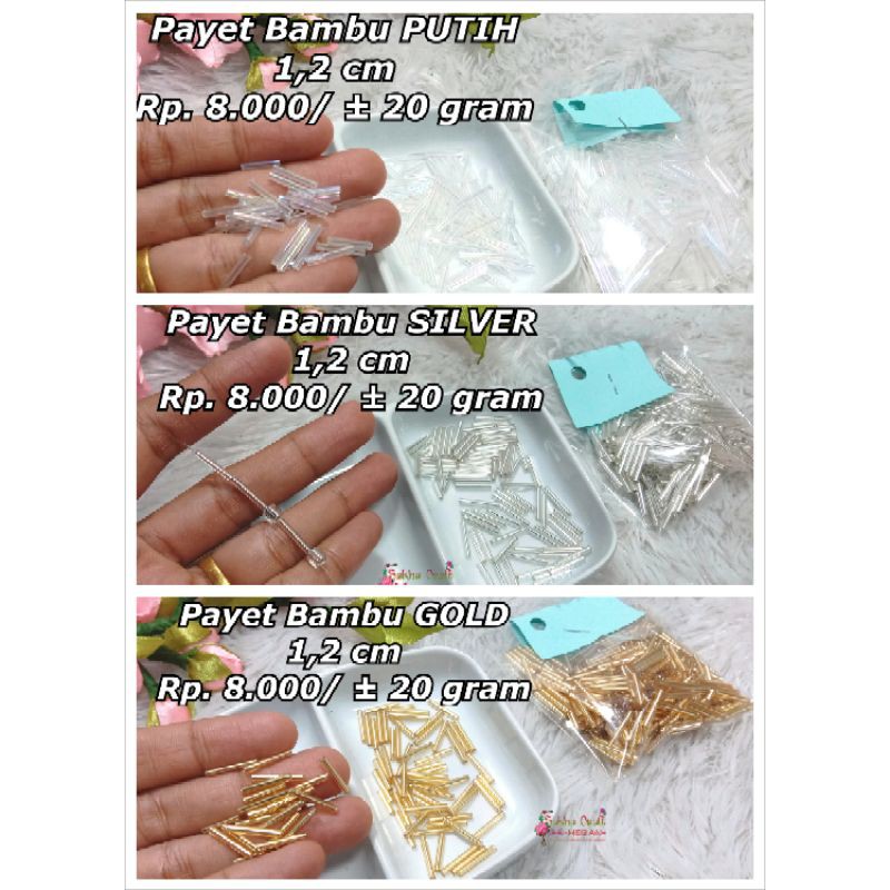 Jual PAYET BAMBU 1,2 cm Silver, Putih & Gold /20 gram (Bahan Craft ...