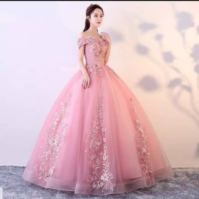 Jual GAUN PENGANTIN PINK / MERAH SABRINA / BABY PINK / DUSTY PINK ...
