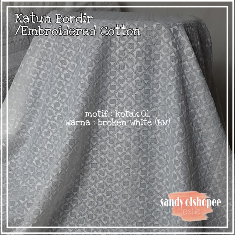 Jual 0,5 meter Kain Katun Bordir Bahan Mukena / Embroidered Cotton ...