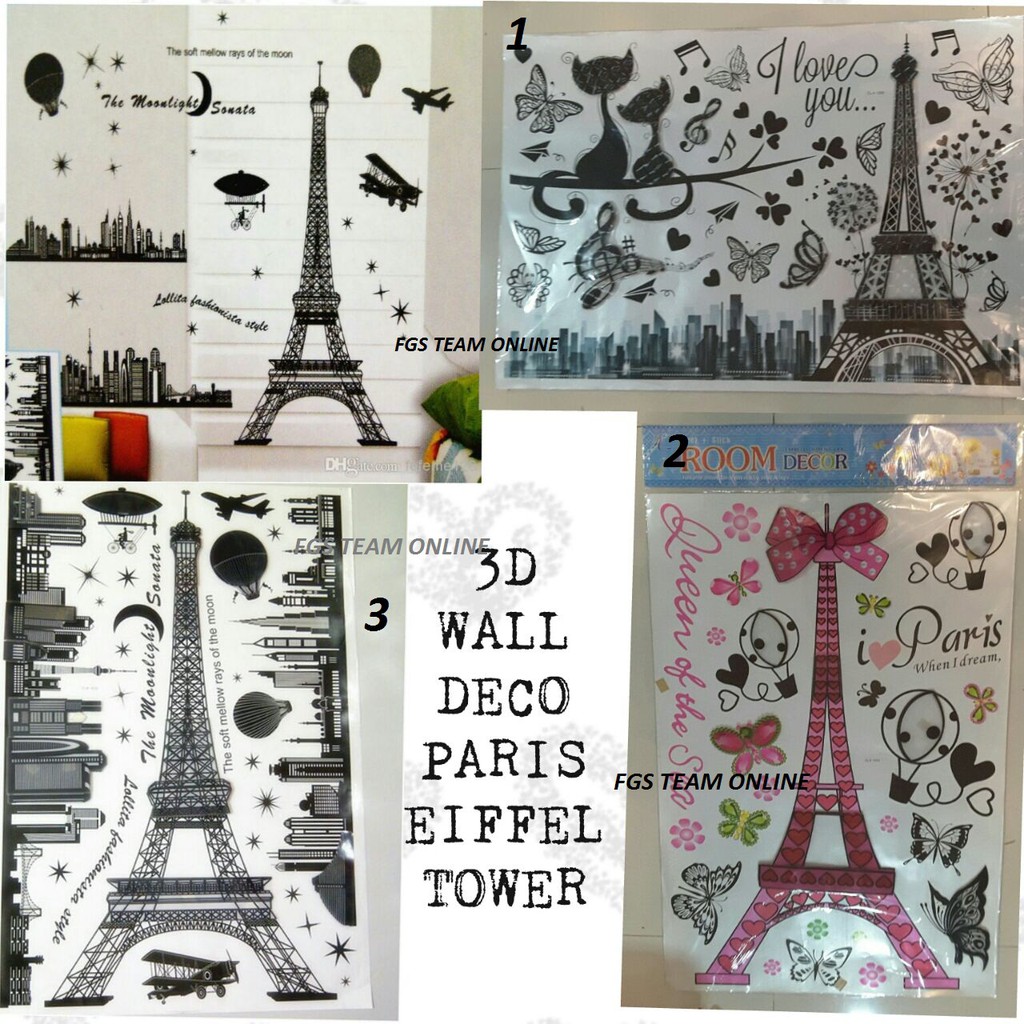 Jual WALL STICKER 3D DECAL ROOM PARIS EIFFEL TOWER STICKER DINDING ...