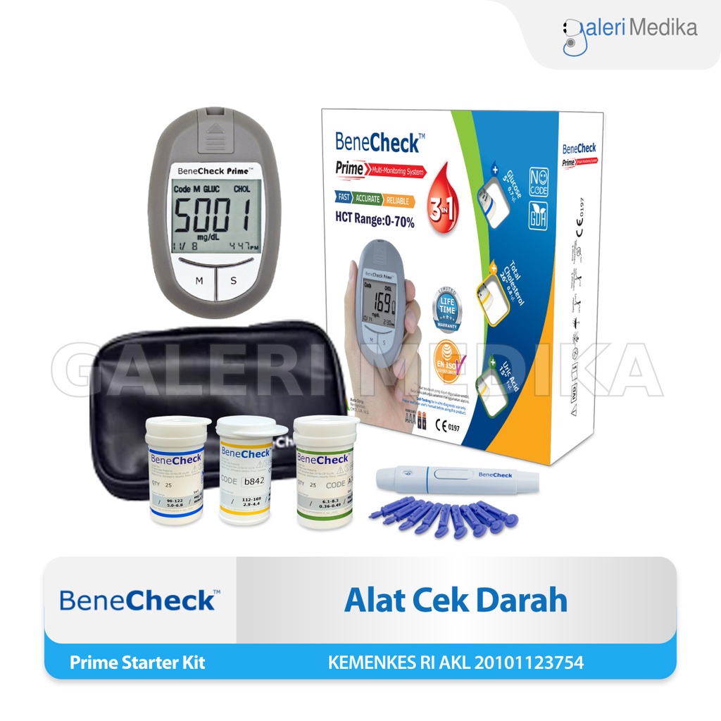 Jual BeneCheck Prime Starter Kit Alat Cek Darah / Screening 3in1 (Gula ...