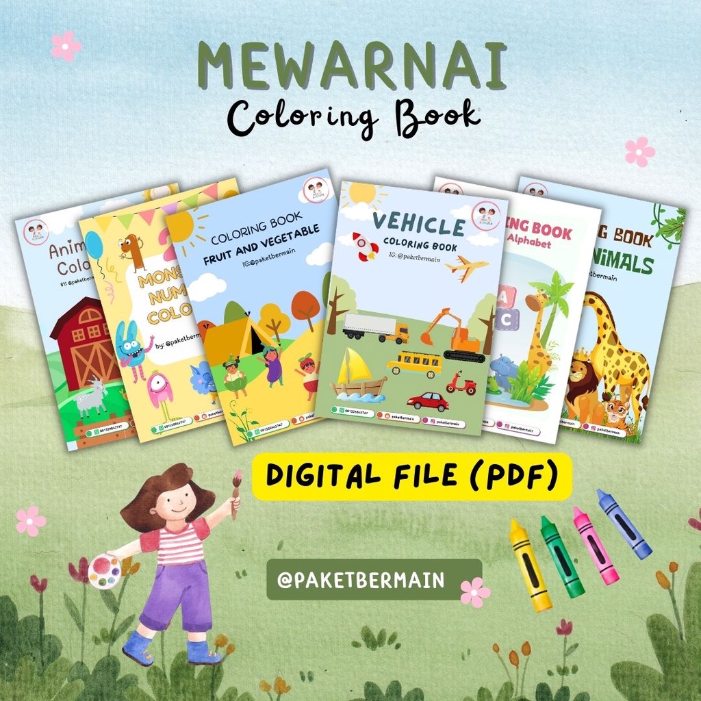 Jual [PDF] 127 Halaman Printable Lembar Mewarnai Anak PAUD TK Mewarnai ...