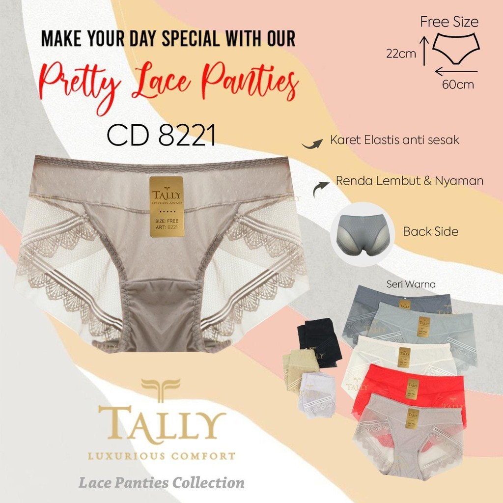Jual TALLY FANBASE CELANA DALAM RENDA FREE SIZE | FIT L | BAHAN RENDA ANTI GATAL TALLY 8221 ...