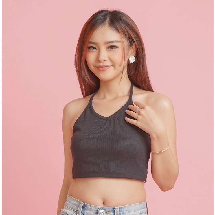 Jual MODAVIE - NESYA Halter Top Korean Tanktop Crop Korea | Shopee ...