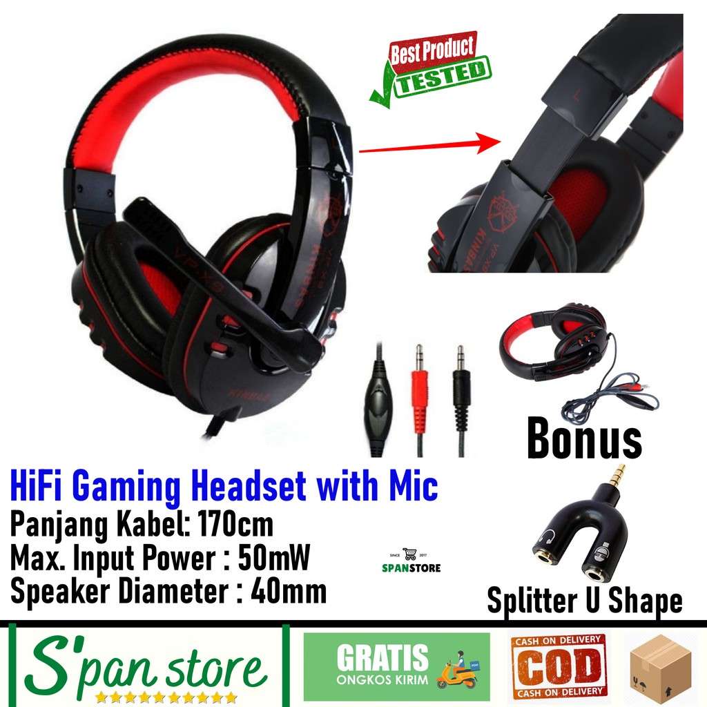 Jual Headset Gaming Kinbas With dengan Microphone VP-X9 Hitam | Shopee ...