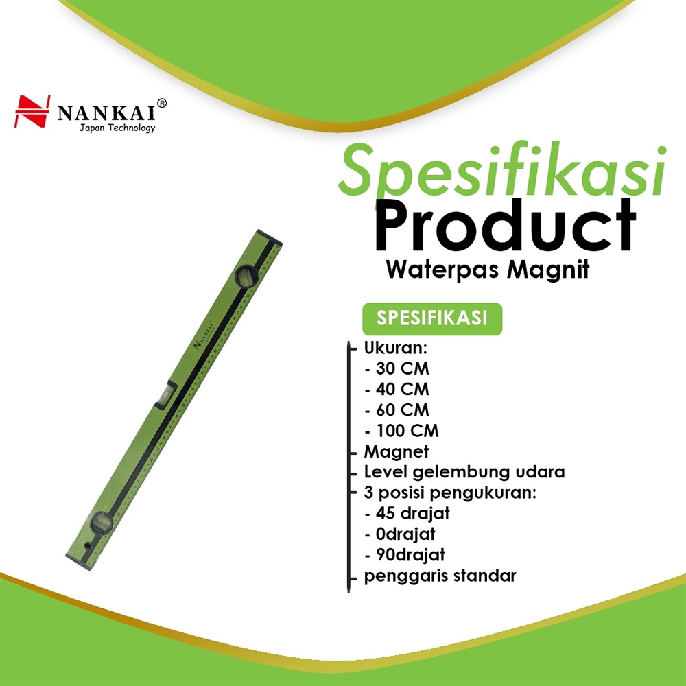 Jual Nankai Waterpas Magnit Magnet 100cm Hijau Alat Ukur Tukang Kemiringan Vertikal Horizontal ...