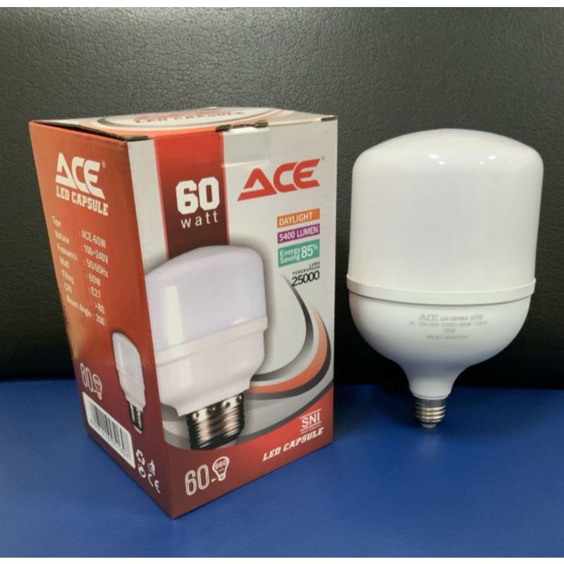 Jual Bola Lampu LED Capsule ACE Jumbo Turbo Platinum 60 Watt | Shopee Indonesia