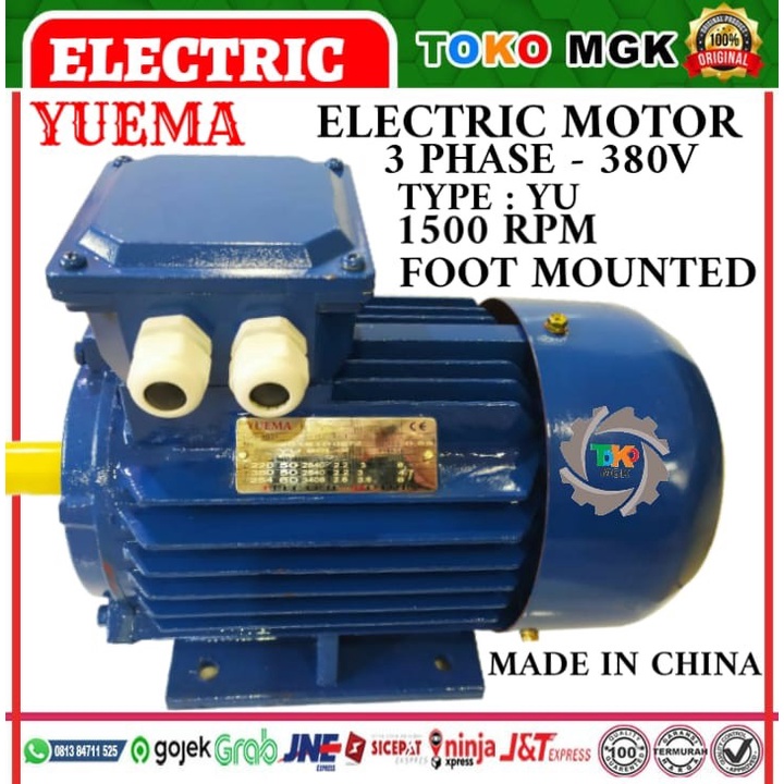 Jual YU 1.1KW 1.5HP 4POLE 3PHASE B3 90S-4 ELECTRIC MOTOR YUEMA CAST ...
