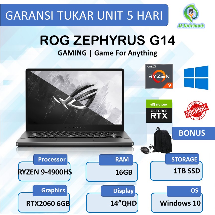 Jual ASUS ROG ZEPHYRUS GA401IV RYZEN 9 4900 16GB 1TBSSD RTX2060 6GB W10 14.0QHD AMIMATRIX-GREY ...