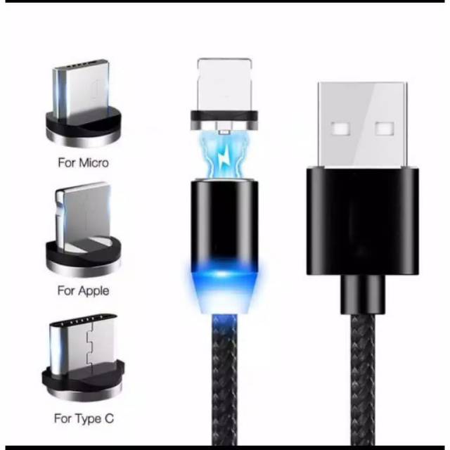 Jual Kabel Cherger Magnetic Micro USB-TPYE C-LIGHTING- 3 IN 1 - 1 Meter ...