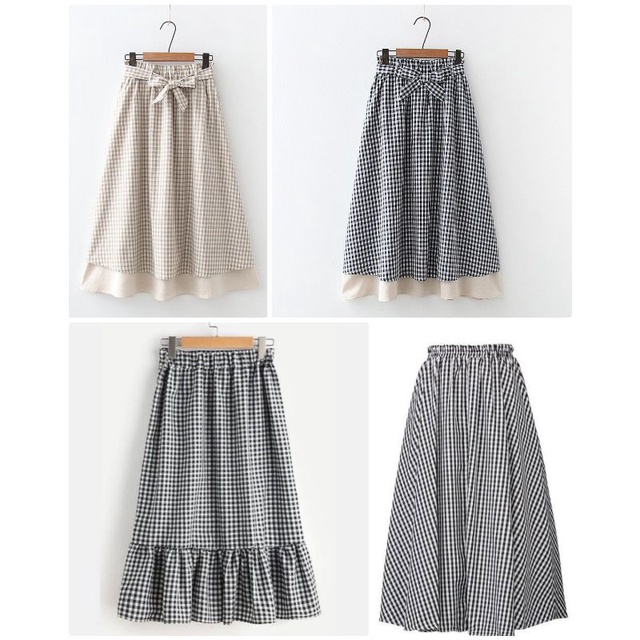 Jual bilza.store nindi skirt long square katun kotak kotak mix moscrepe ...