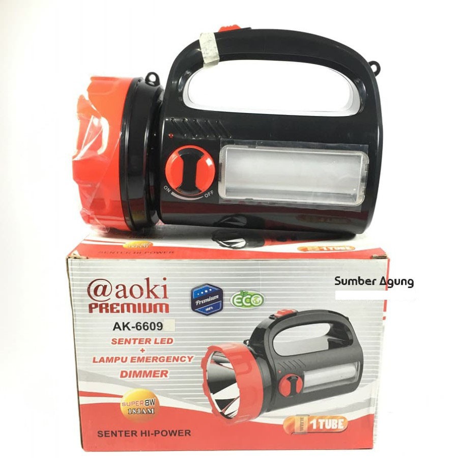 Jual Senter Besar Aoki AK6609 LED Super 8W 18Jam Emergency Dimmer Dimer ...