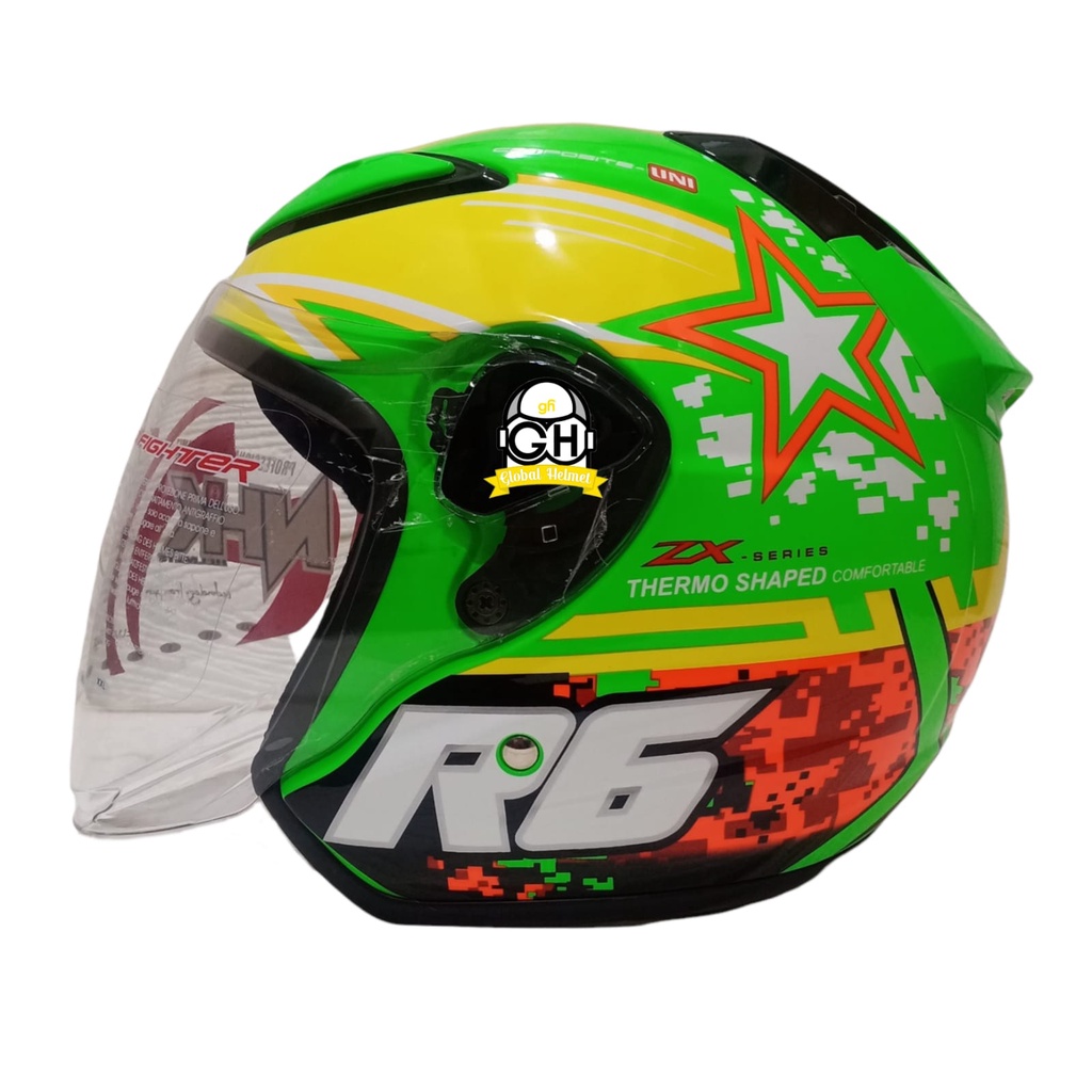 Jual HELM NHK R6 PIXEL GREEN FLUO HALF FACE | Shopee Indonesia