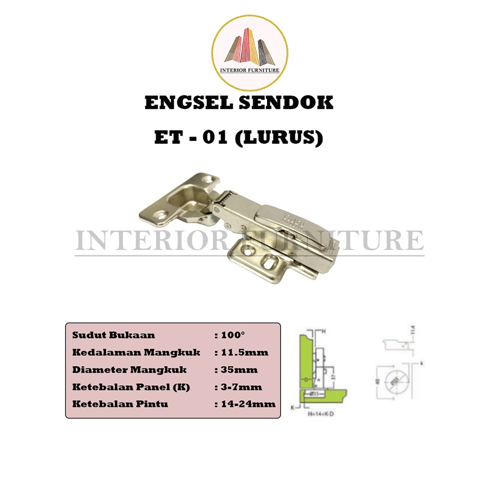 Jual Engsel Lemari Engsel Sendok 35 MM Slow Motion Taco ET-01 Hydraulic ...