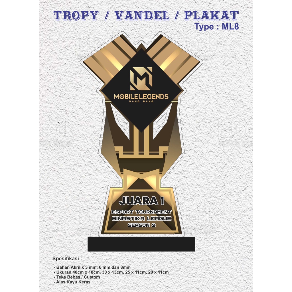 Jual Trophy MLBB/Piala Mobile Legends/Plakat Mobile Legends/Bahan ...