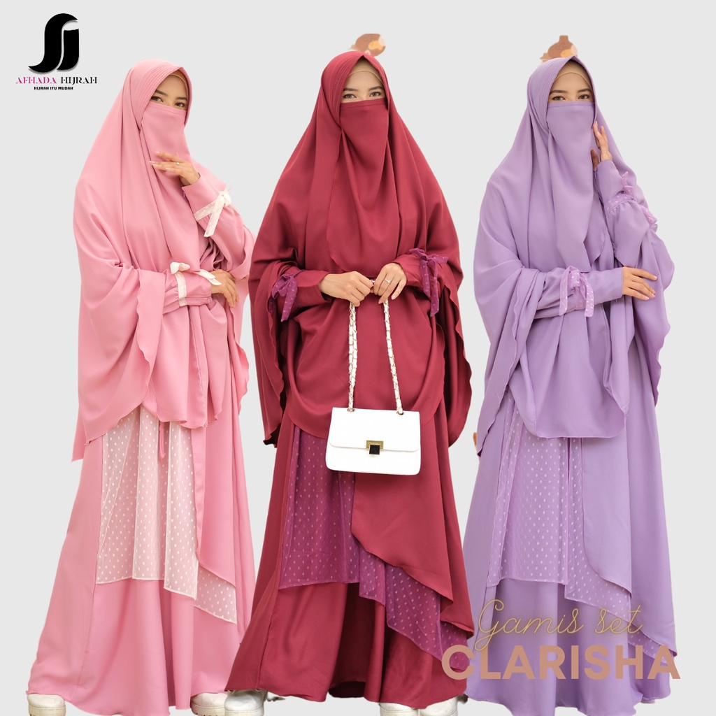 Jual Baju gamis set cadar CLARISHA terbaru baju dan hijab instan syari free niqab | Shopee Indonesia