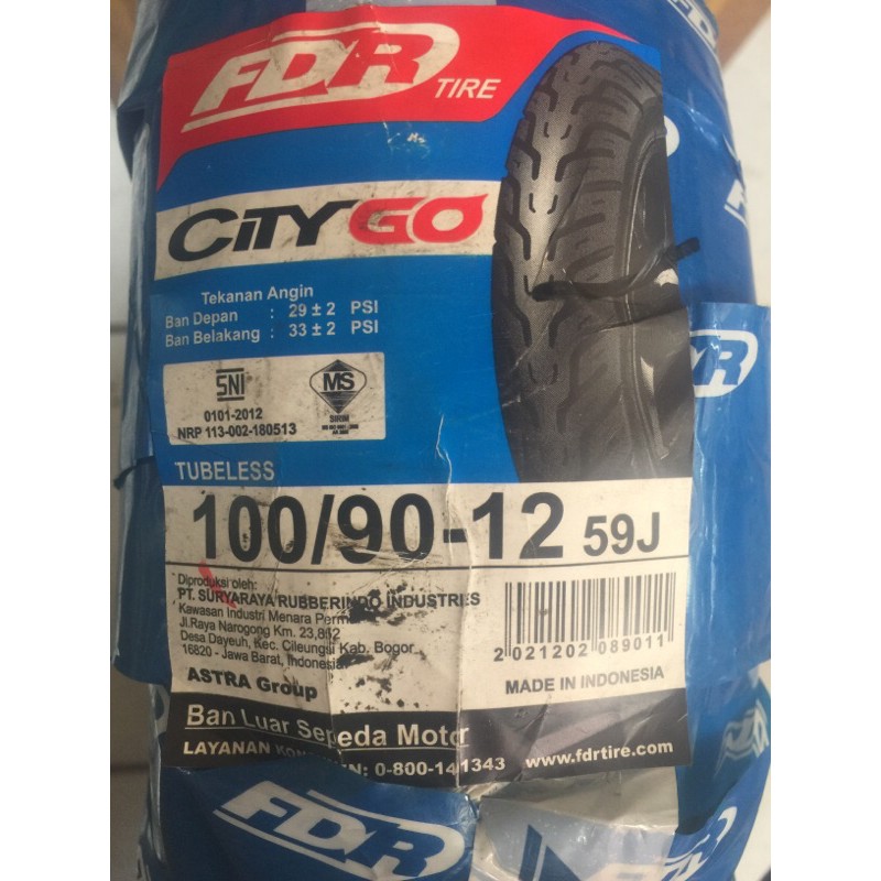 Jual ban luar fdr citygo ring12 ukuran ban 100/90-12 tubeless | Shopee ...