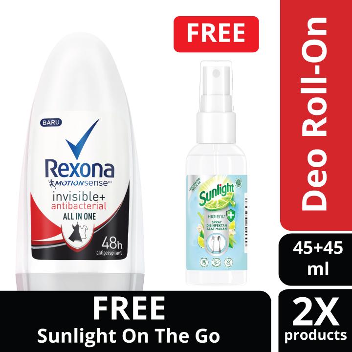 Jual Rexona Women Deodorant Roll On Antibacterial Defense 45 ml FREE SUNLIGHT DISINFEKTAN ALAT ...