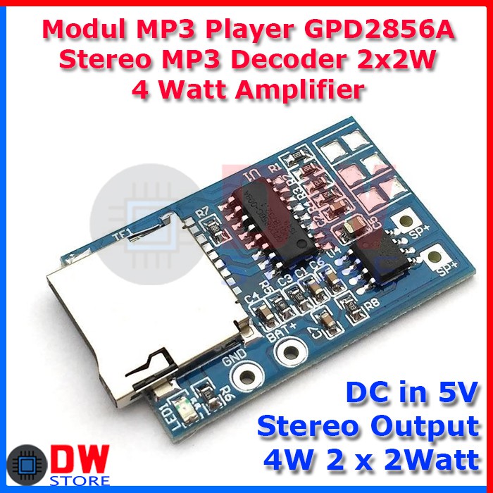 Jual MP3 Player GPD2846A 2W Mono TF Card MP3 Player Decoder Board DC 3. ...