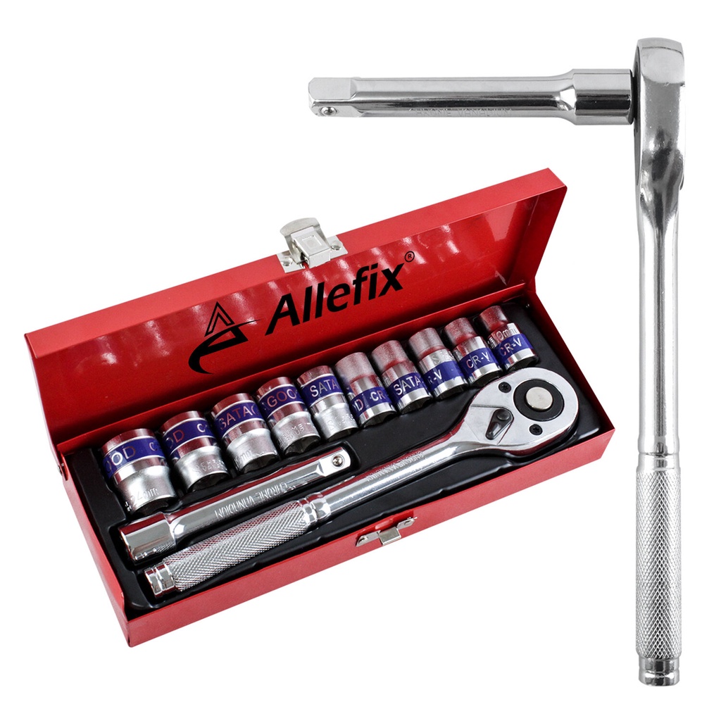 Jual Obeng Kunci Socket Set 12 Pcs Socket 8 - 24mm Box Besi Ratchet ...