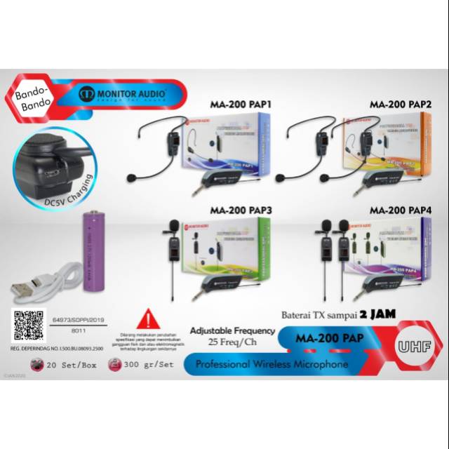 Jual MONITOR AUDIO MA 200 PAP 3 WIRELESS MICROPHONE CLIP ON MIC JEPIT ...