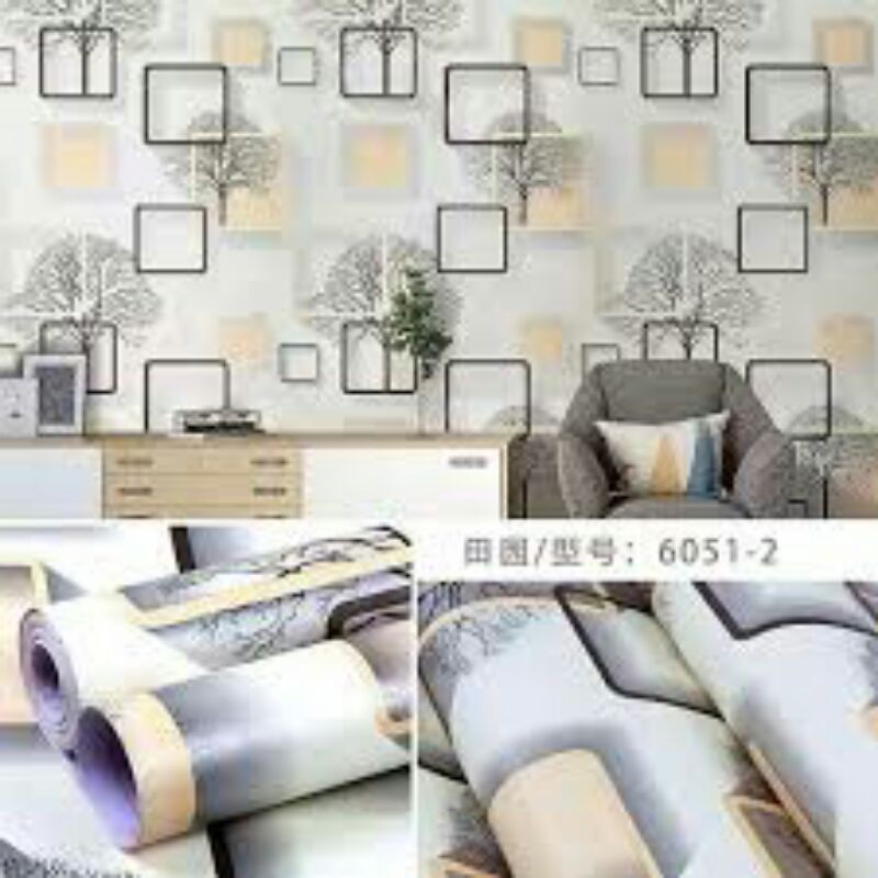 Jual wallpaper dinding motif kotak cream / kuning ukuran 45cm x 10m ...