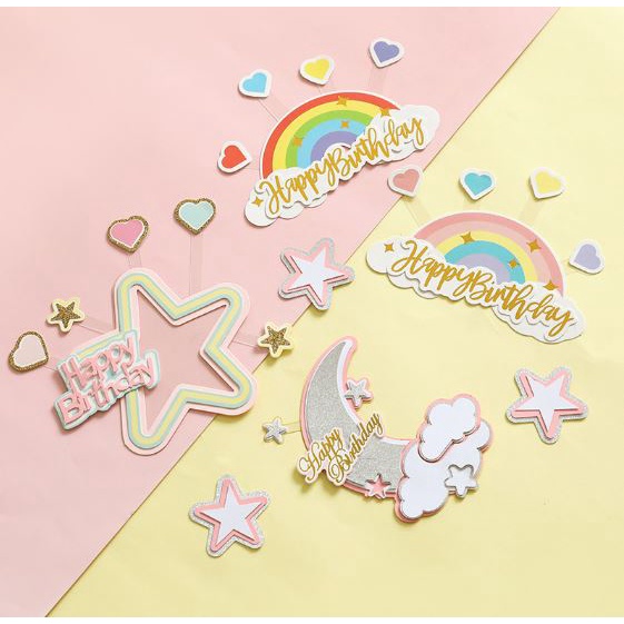 Jual Topper Awan Star Rainbow Pelangi Moon hiasan kue cake ultah ulang tahun birthday | Shopee ...