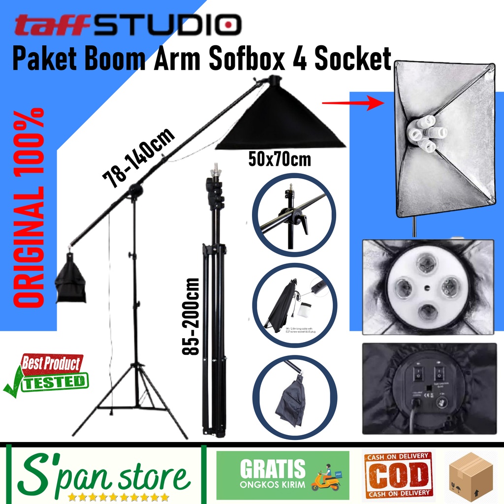 Jual Paket Lighting Softbox 4 Socket Boom Arm + Light Stand Tripod | Shopee Indonesia