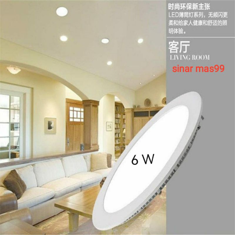 Jual LAMPU DOWNLIGHT LED PANEL 6 WATT BULAT NYALAH PUTIH & WARM WHITE ...