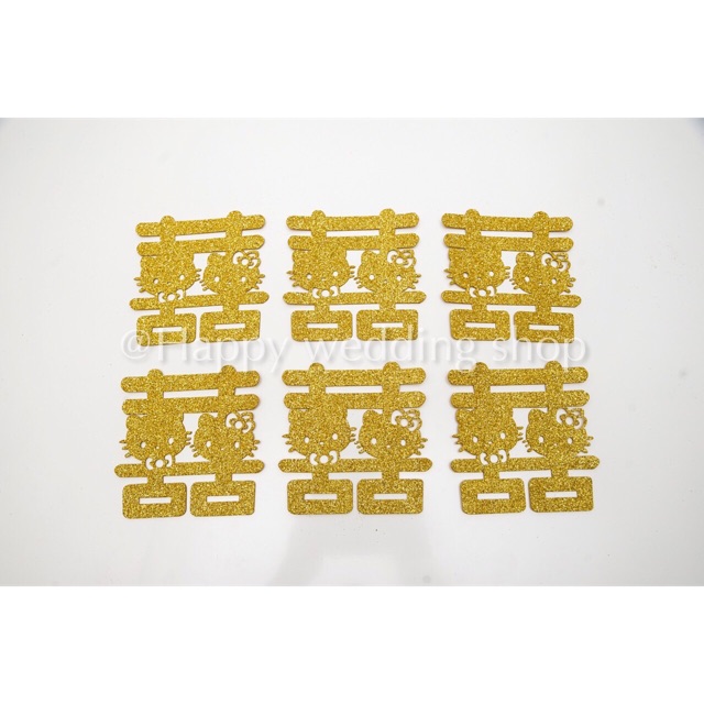 Jual Stiker Gliter Gold Hello kitty Shuang xi / Wedding 6pc / Sangjit ...