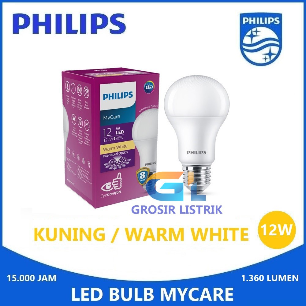 Jual Lampu Philips LED Bulb MyCare 12W Kuning Warm White 3000K LEDBulb 12 Watt W 12Watt Original ...