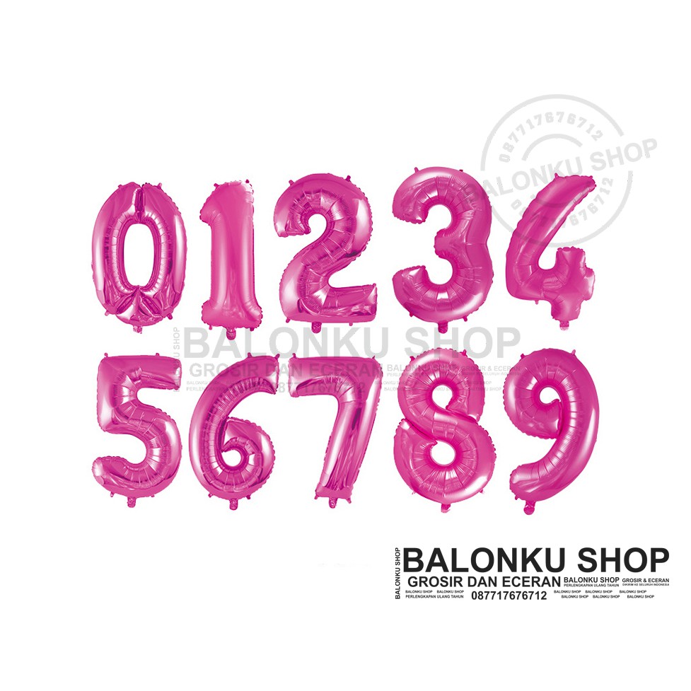 Jual Balon Foil Angka Jumbo Pink Polos 80 Cm / Balon Angka Jumbo 80cm ...